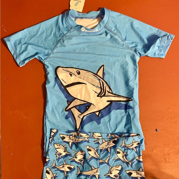 Swim | Boys Rash Guard Swimsuit Upf 5 Short Sleeve Shark Swimwear 2 Pcs ...